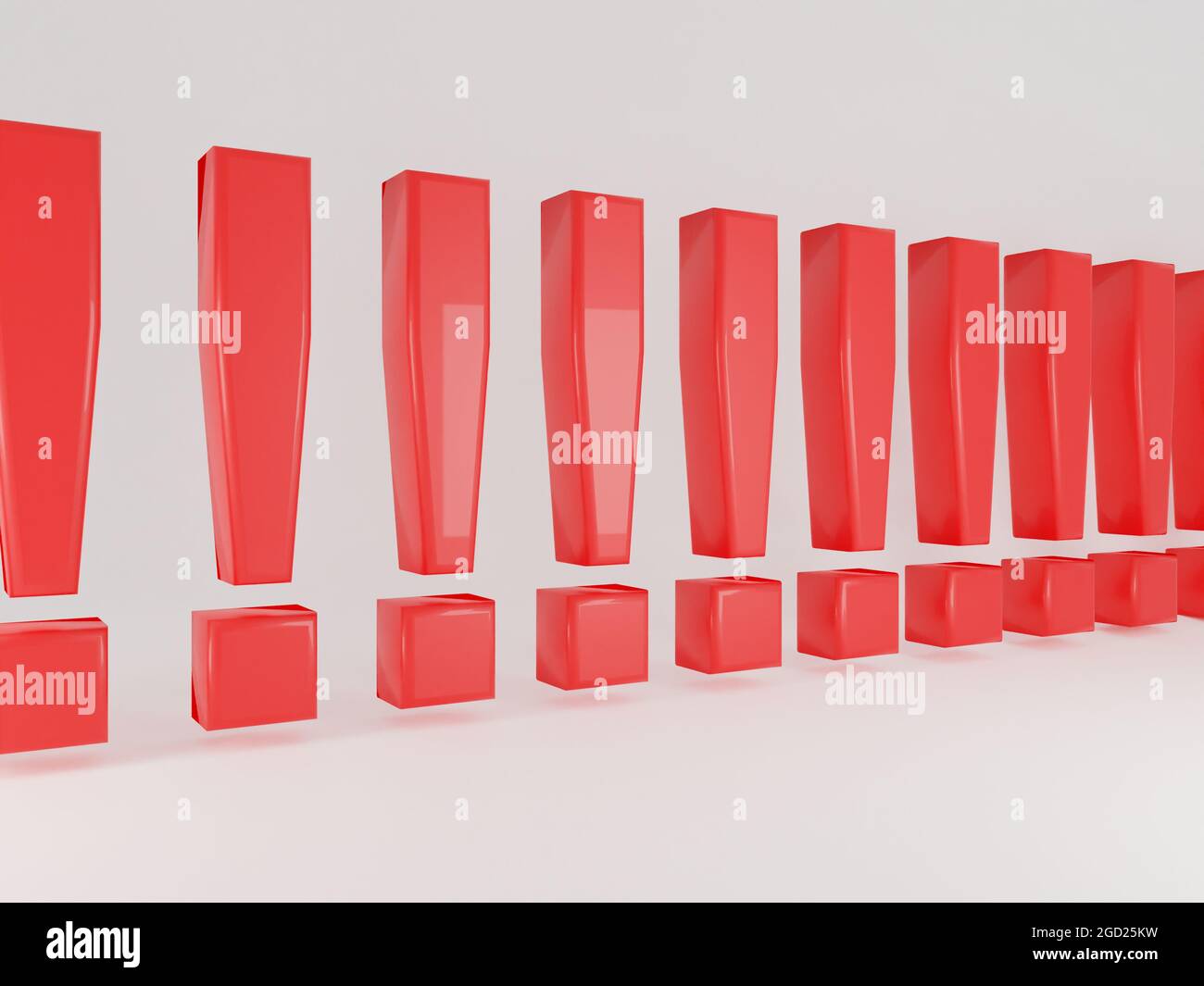3D render of multiple red exclamation marks isolated on white ...