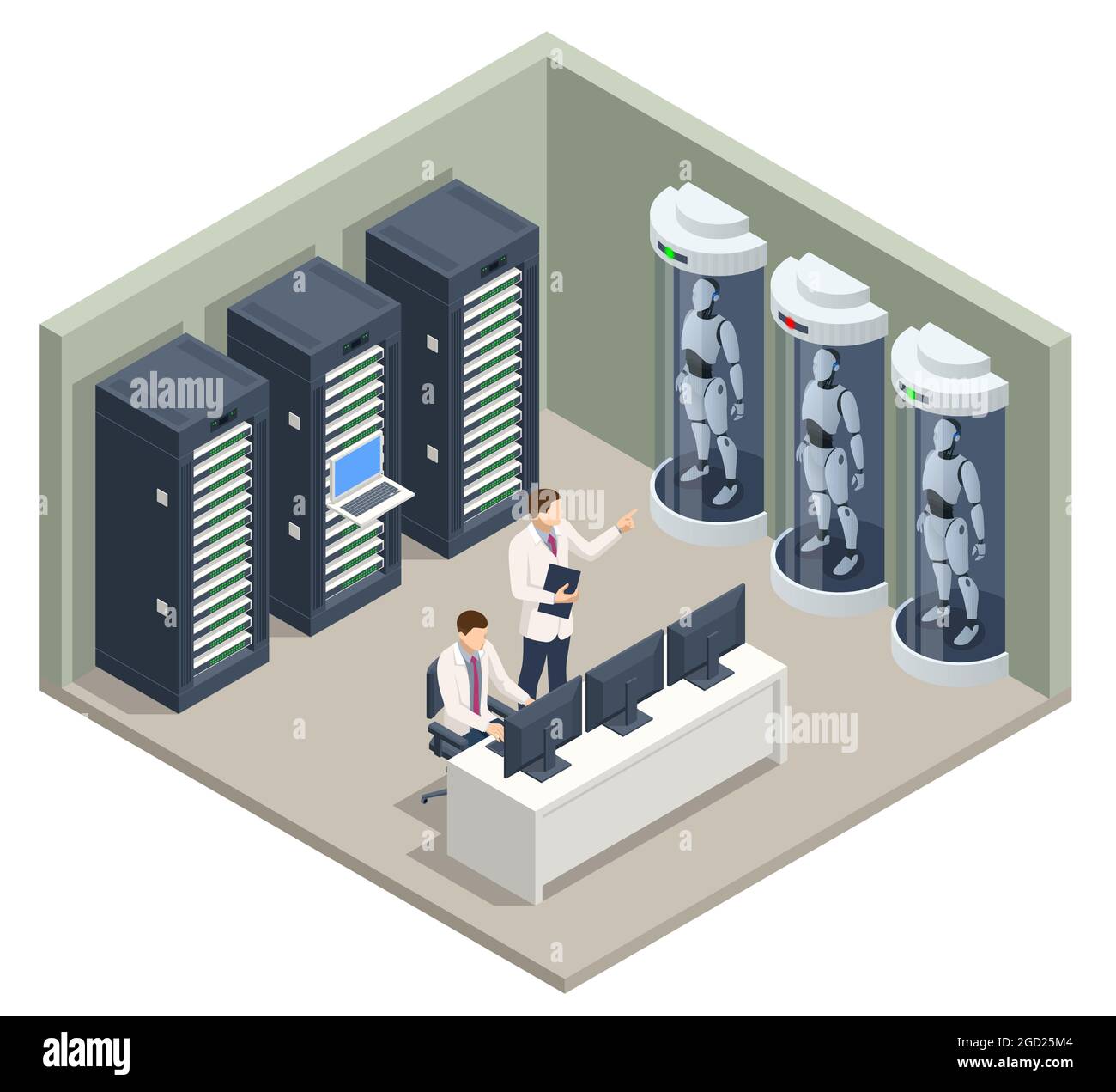Isometric artificial intelligence in robots. Technology and engineering. automatiaon robots ...