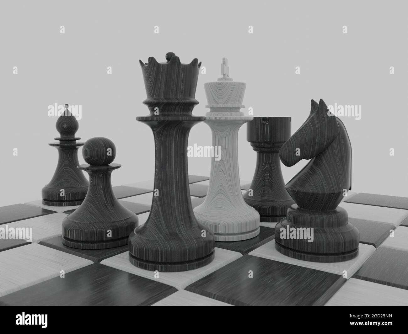 3D render of chess pieces on a board isolated on white background Stock ...