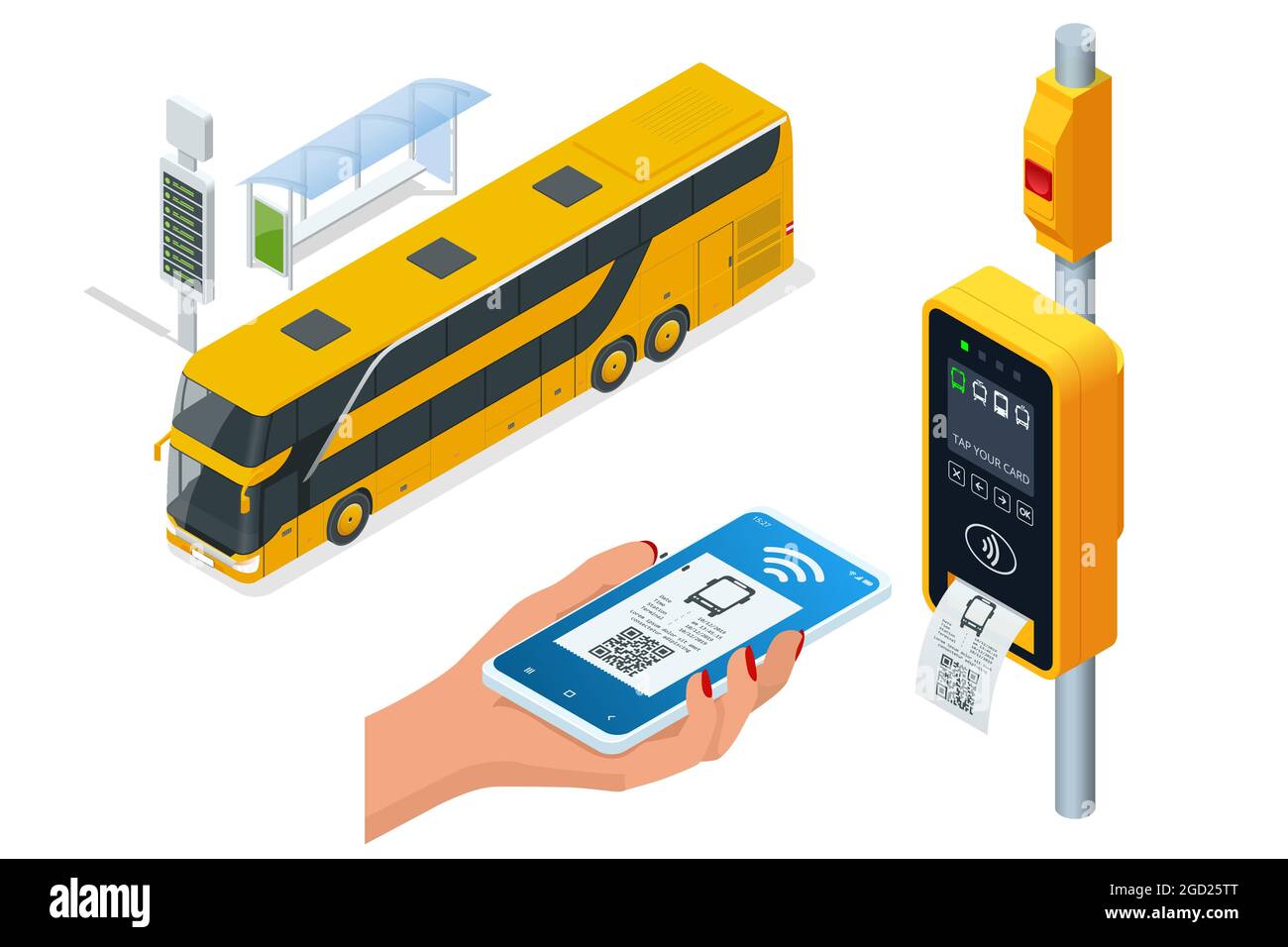 Isometric electronic validator of public transport fare. Contactless ...