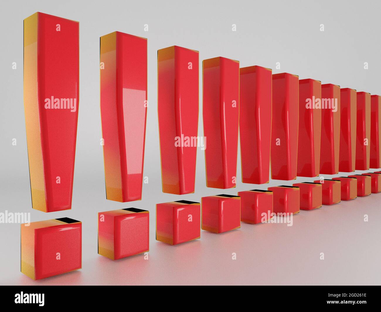3D render of multiple red exclamation marks isolated on white ...