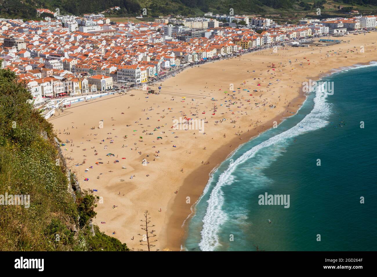 Nazare town and beach from Sitio, Portugal Stock Photo - Alamy