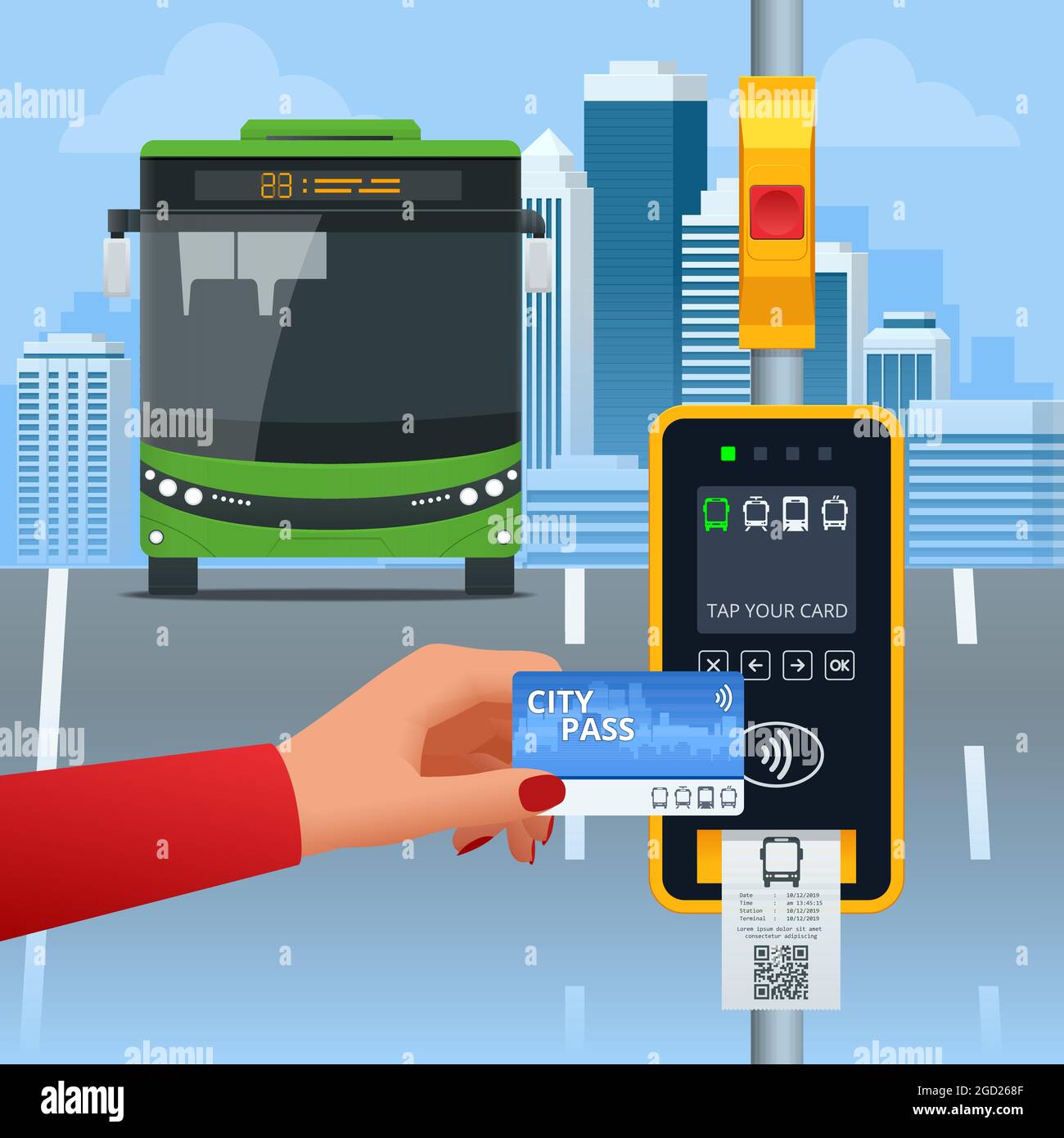 Hand using paper smart card ticket to pay money for transportation at ...