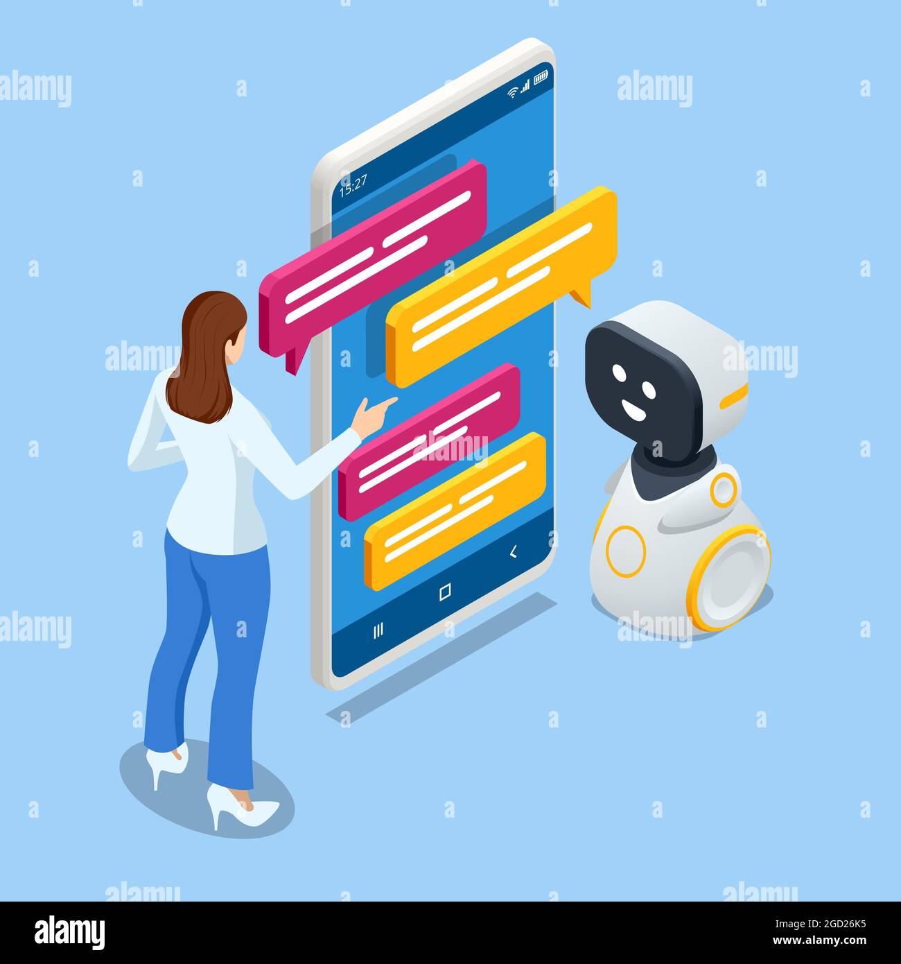 Isometric Artificial Intelligence Chat Bot And Future Marketing Ai And Business Iot Concept