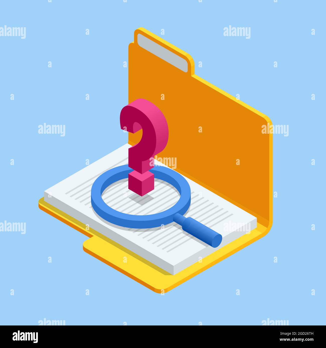 Isometric document search concept. Folders, documents and media Stock ...