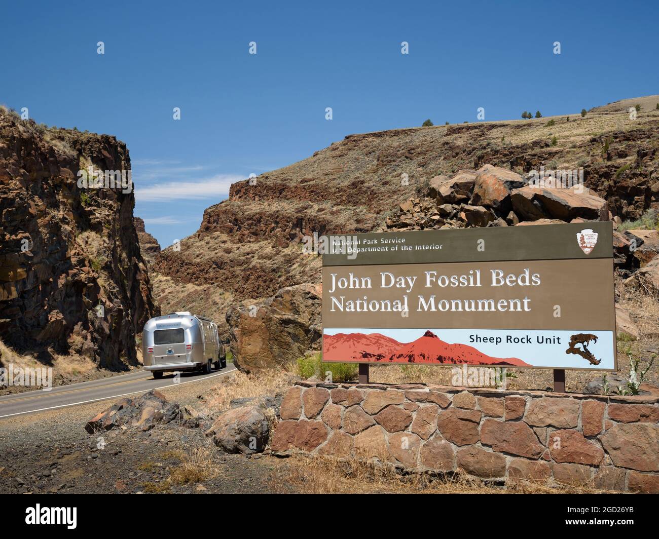 Travel trailer on US Highway 26 in Picture Gorge at the entrance to the ...