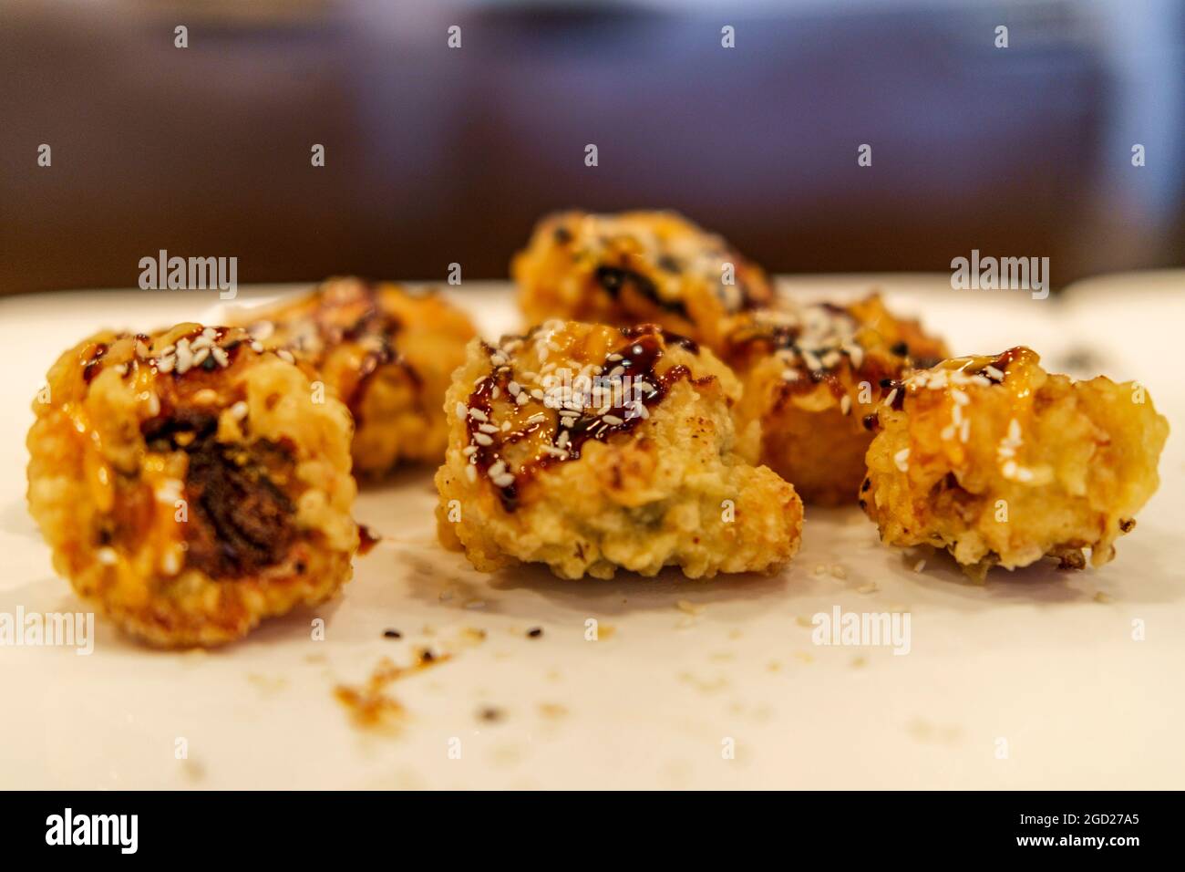 Crispy fried panko shrimp tempura buffet server Stock Photo - Alamy