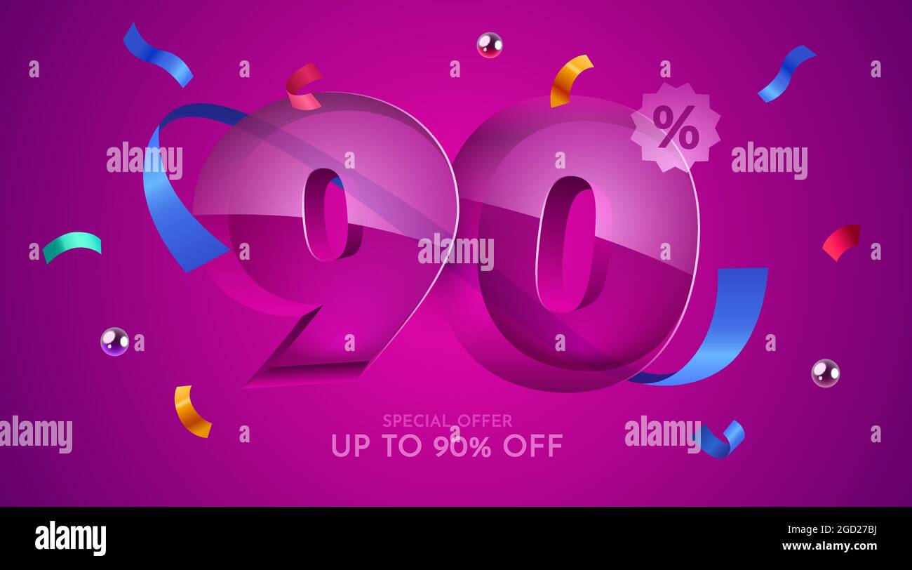 90 percent Off. Discount creative composition. 3d mega sale symbol with ...