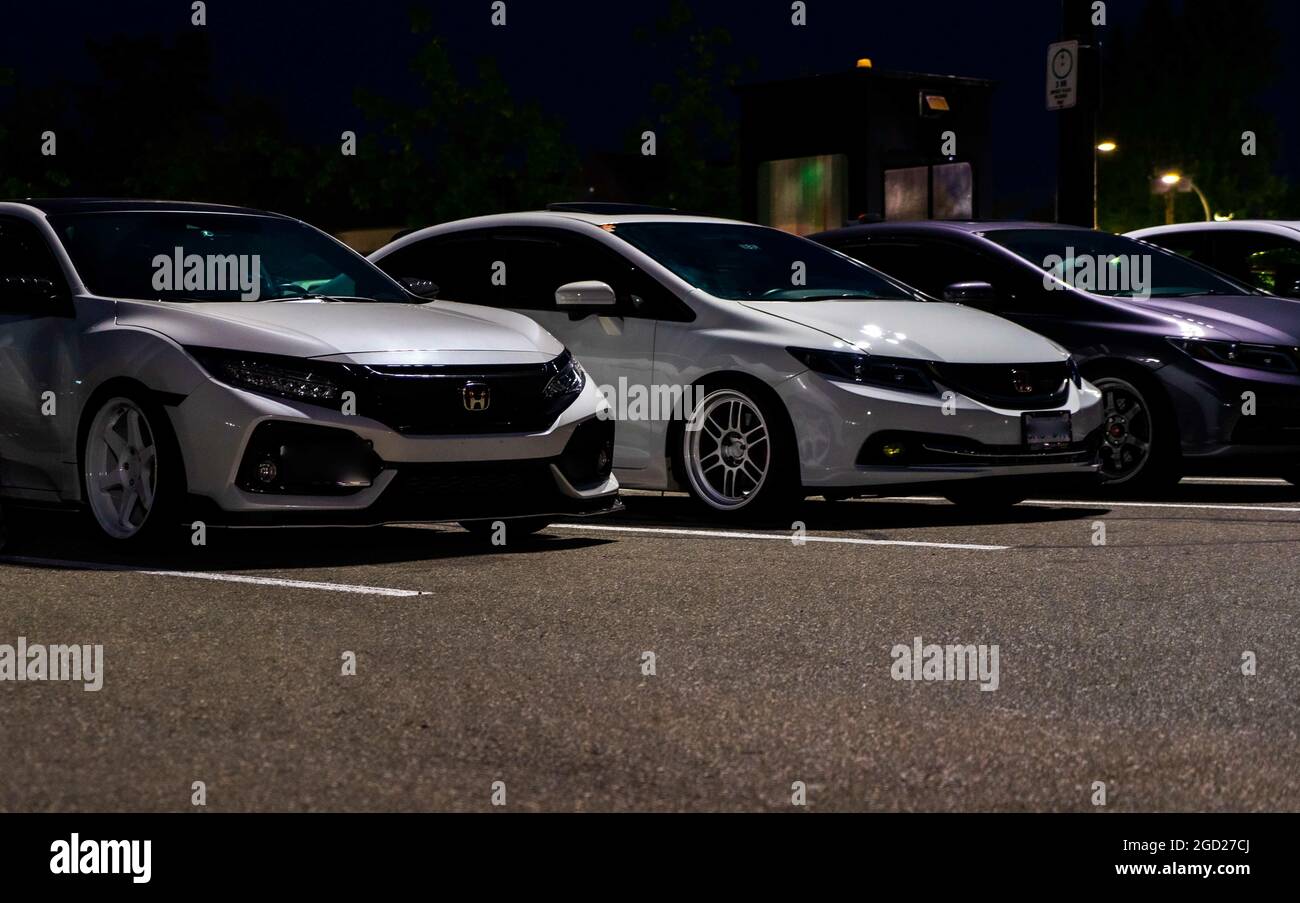 SURREY, CANADA - Aug 01, 2021: The row of Honda Civics captured in ...