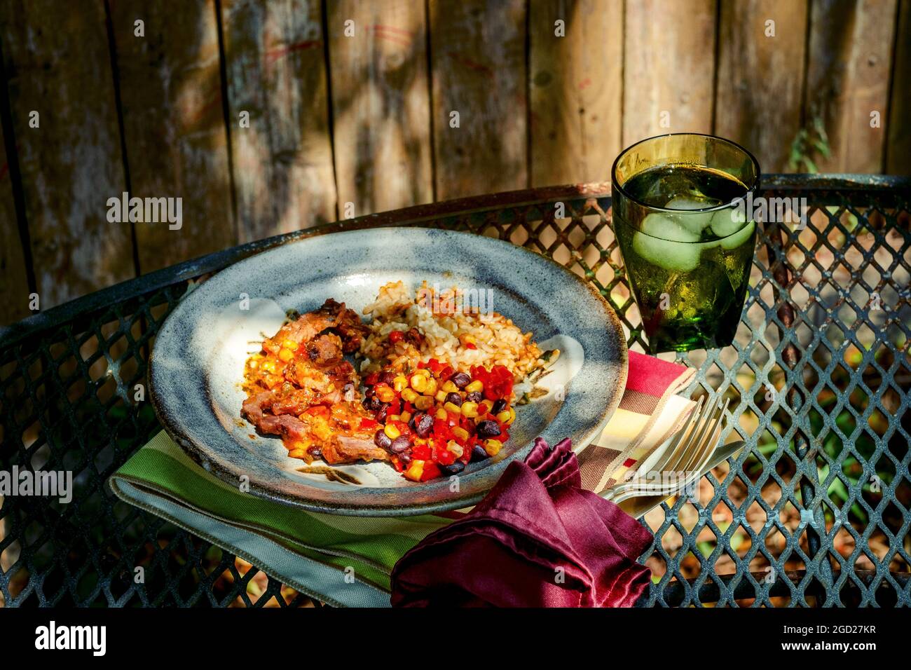 Mexican grilled steak carne asada served with brown rice and beans with ...