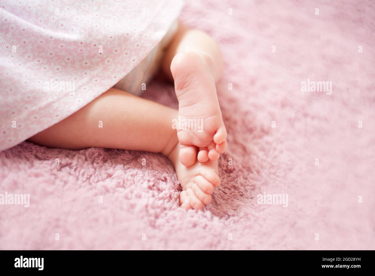 Feet of newborn baby girl. fingers on the foot, maternal care, love and ...