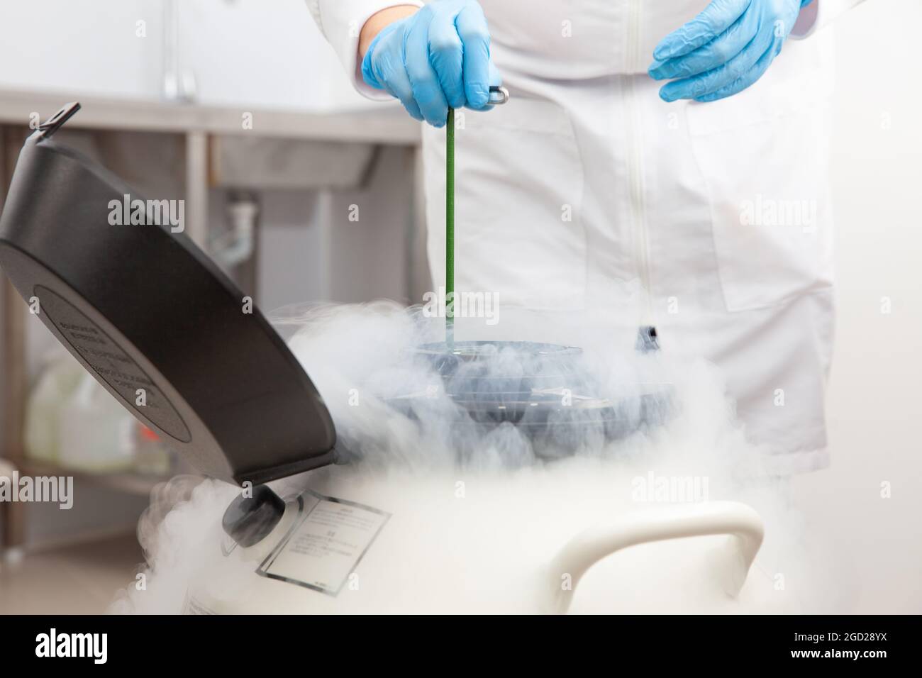 Liquid nitrogen cryogenic tank at life sciences laboratory Stock Photo ...