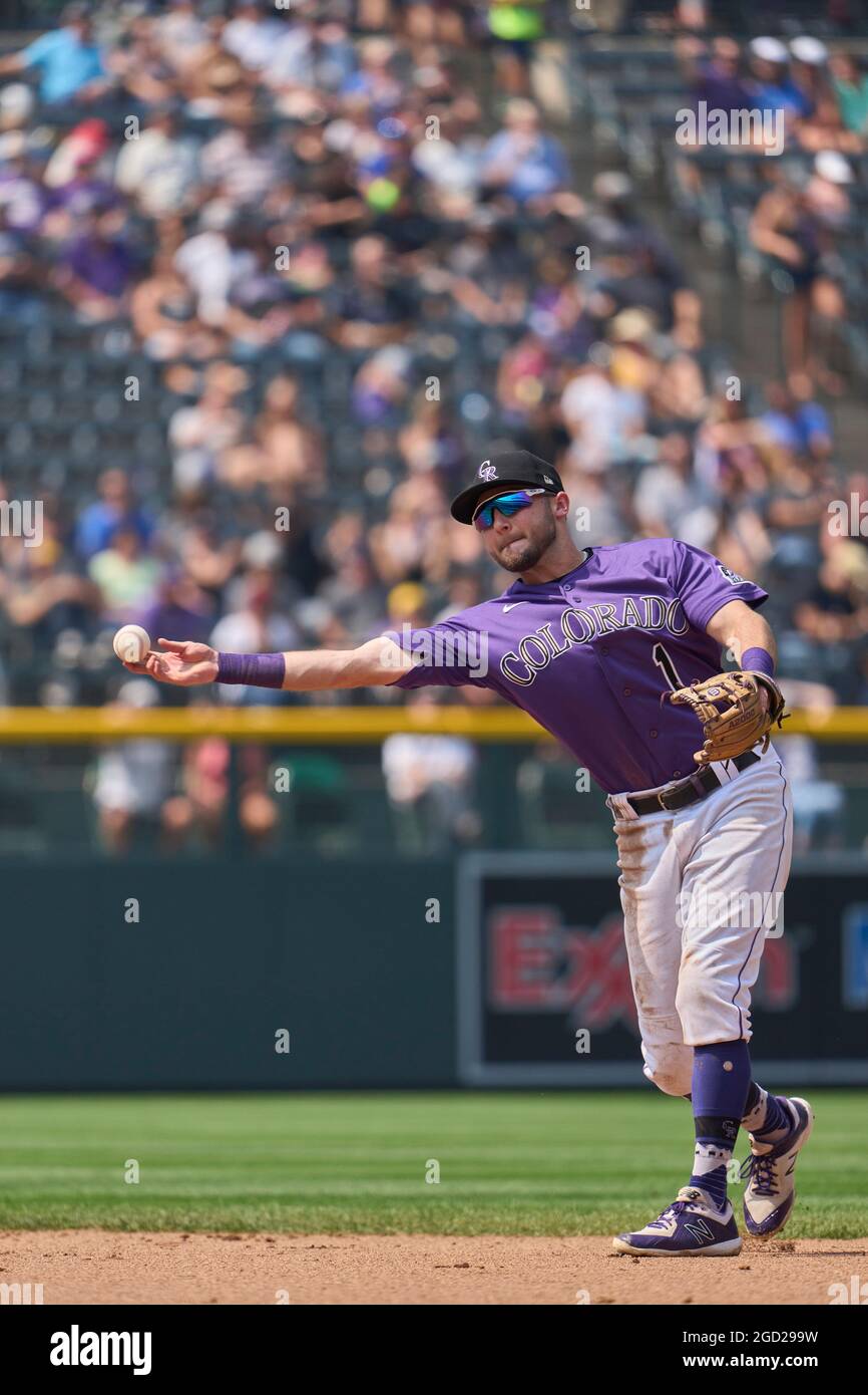 August 8 2021: Colorado second baseman Garrett Hampson (1) makes a play ...