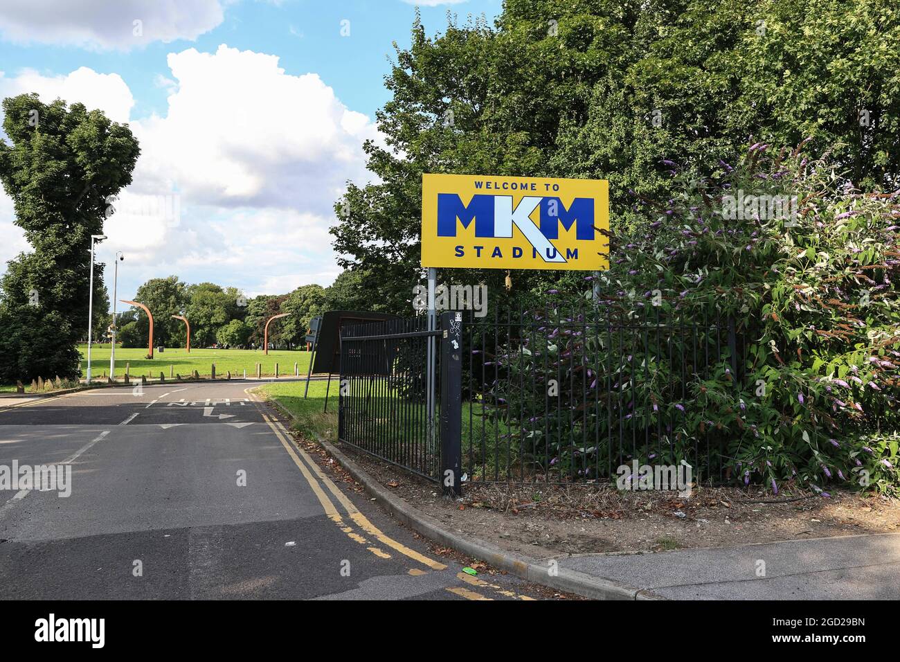 A sign welcoming fans to the MKM Stadium Stock Photo - Alamy
