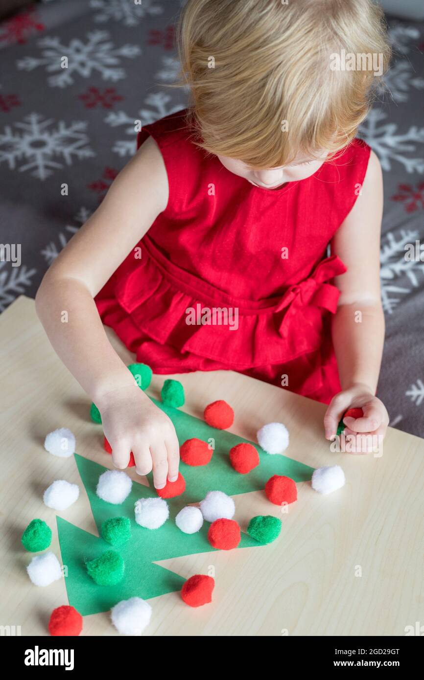 Christmas Holiday Kids Craft Activities At Home Small Girl In Red