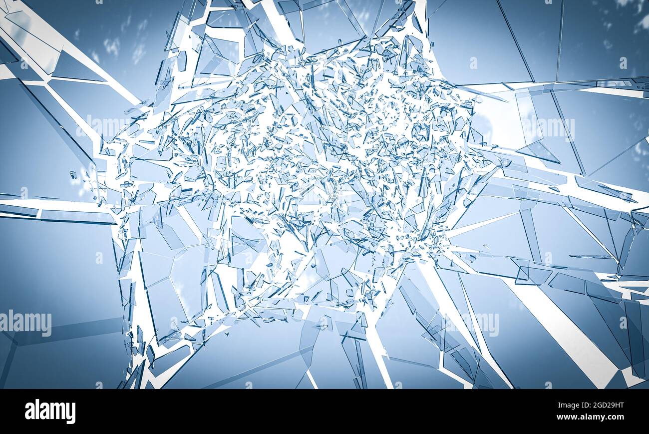 glass breaking on white background. 3d render Stock Photo - Alamy