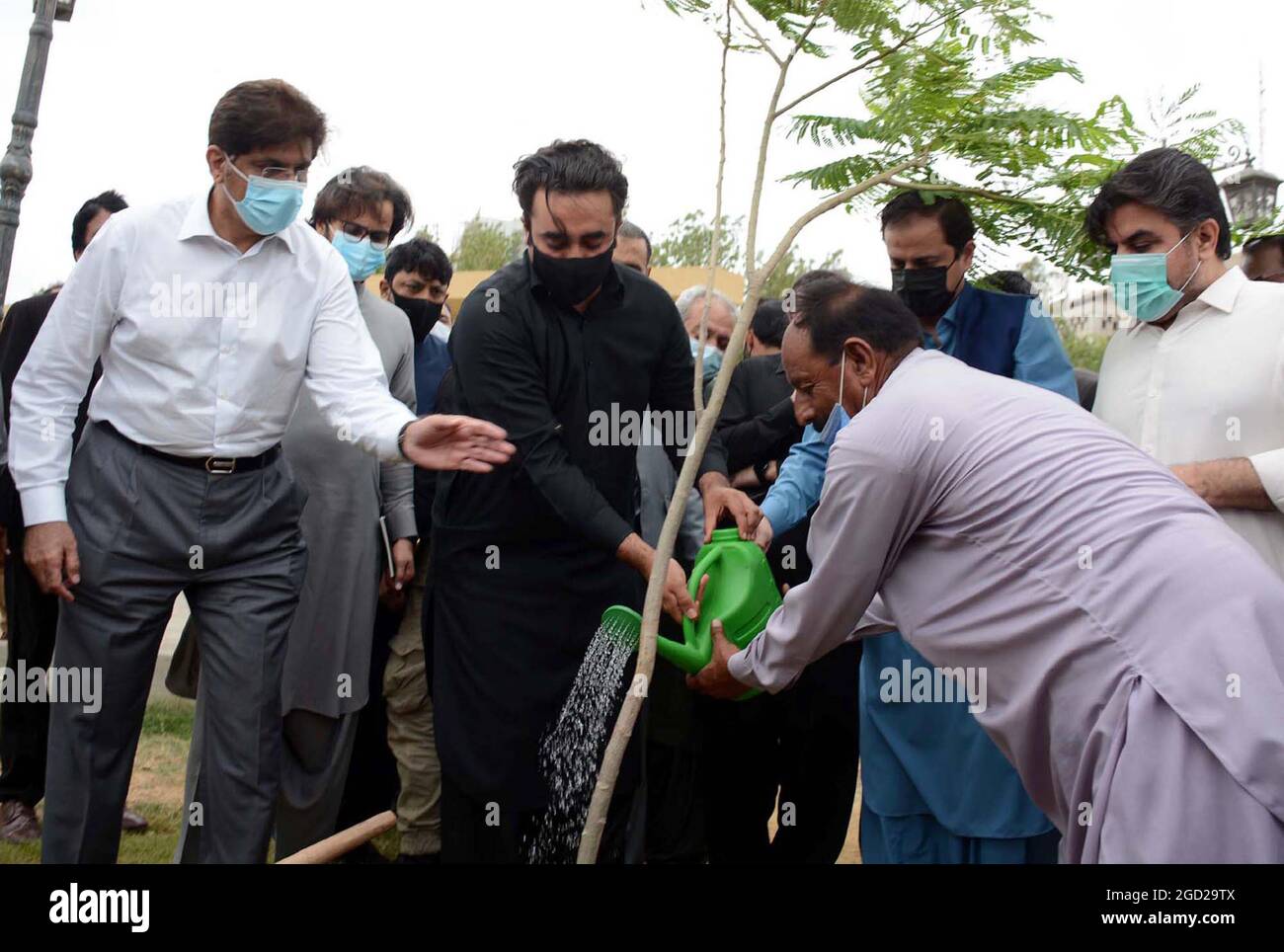 Peoples Party (PPP) Chairman, Bilawal Bhutto Zardari planting a sapling ...