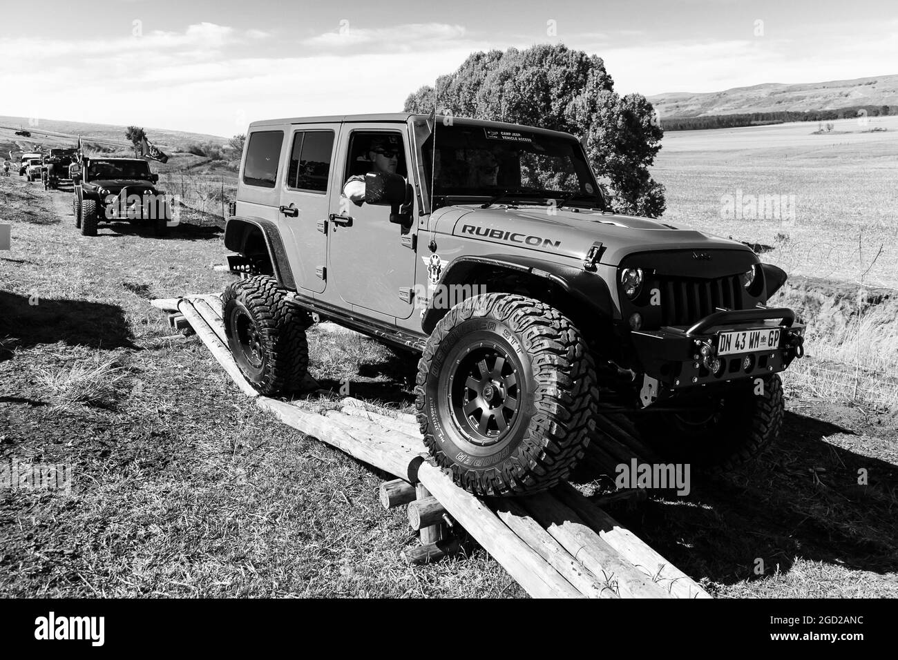 HARRISMI, SOUTH AFRICA - Jan 06, 2021: A grayscale shot of 4x4 Obstacle ...
