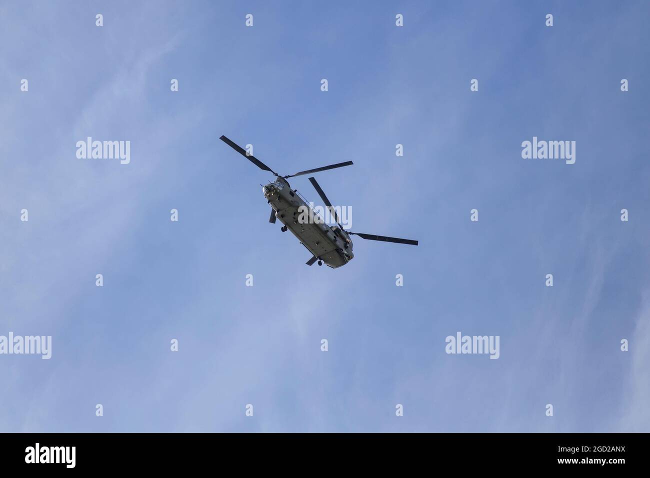 Down view at Boeing CH-47 Chinook in the sky Stock Photo - Alamy