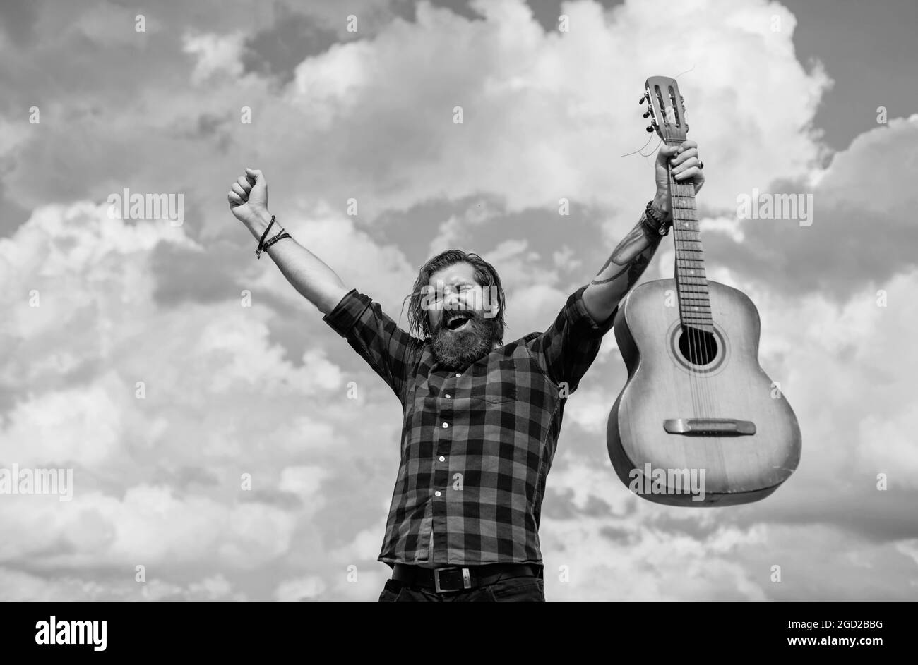 feel the happiness. bearded man singing song. handsome man singer and ...