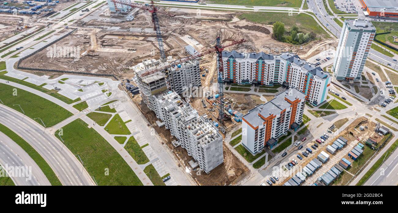 aerial top view of city area under construction with residential ...