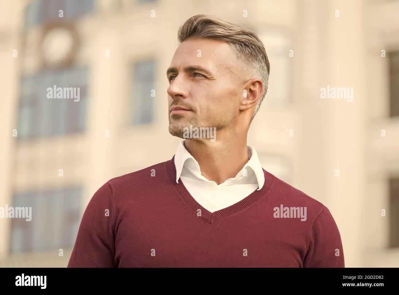 Intellectual work. Man stylish hairstyle. Male face. Businessman ...