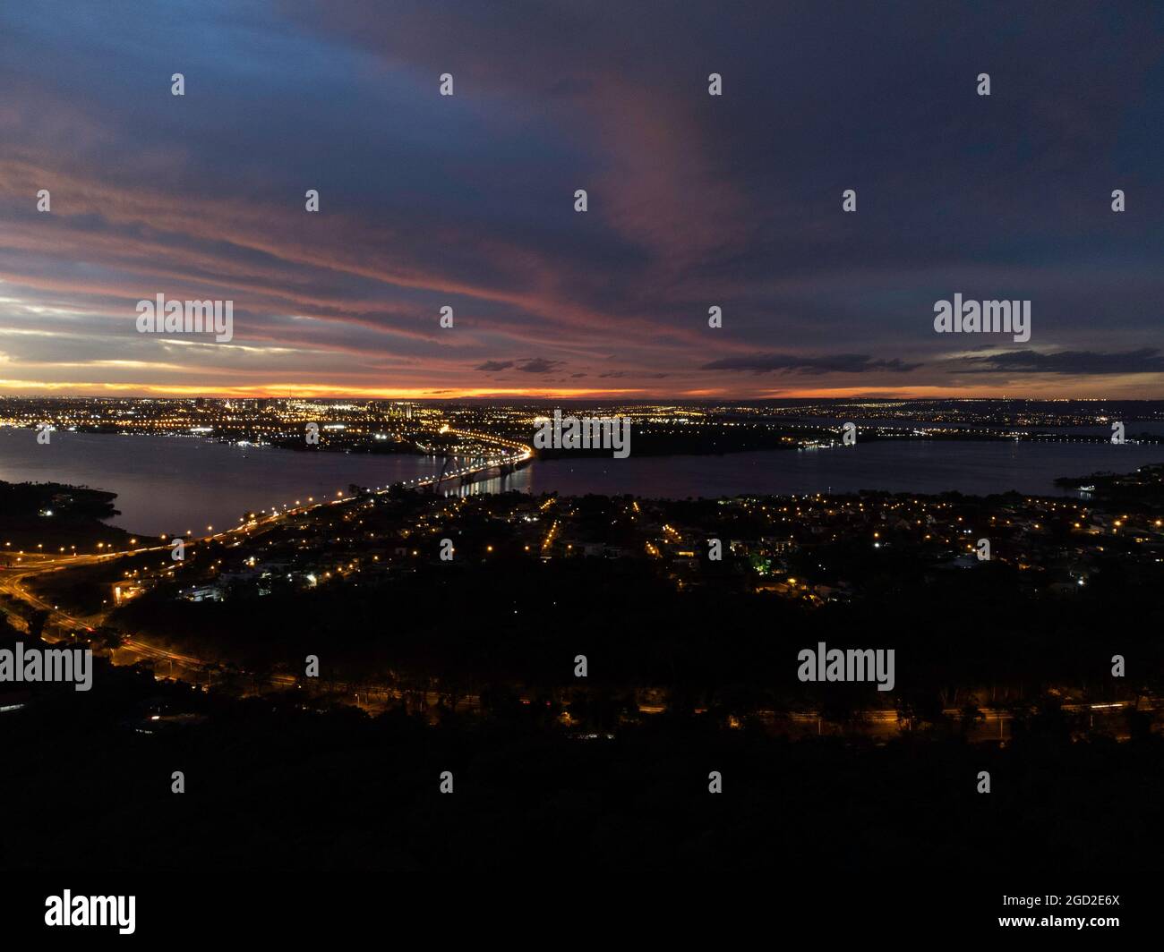 aerial view of sunset over lake Paranoa, Brasilia, Brazil Stock Photo ...