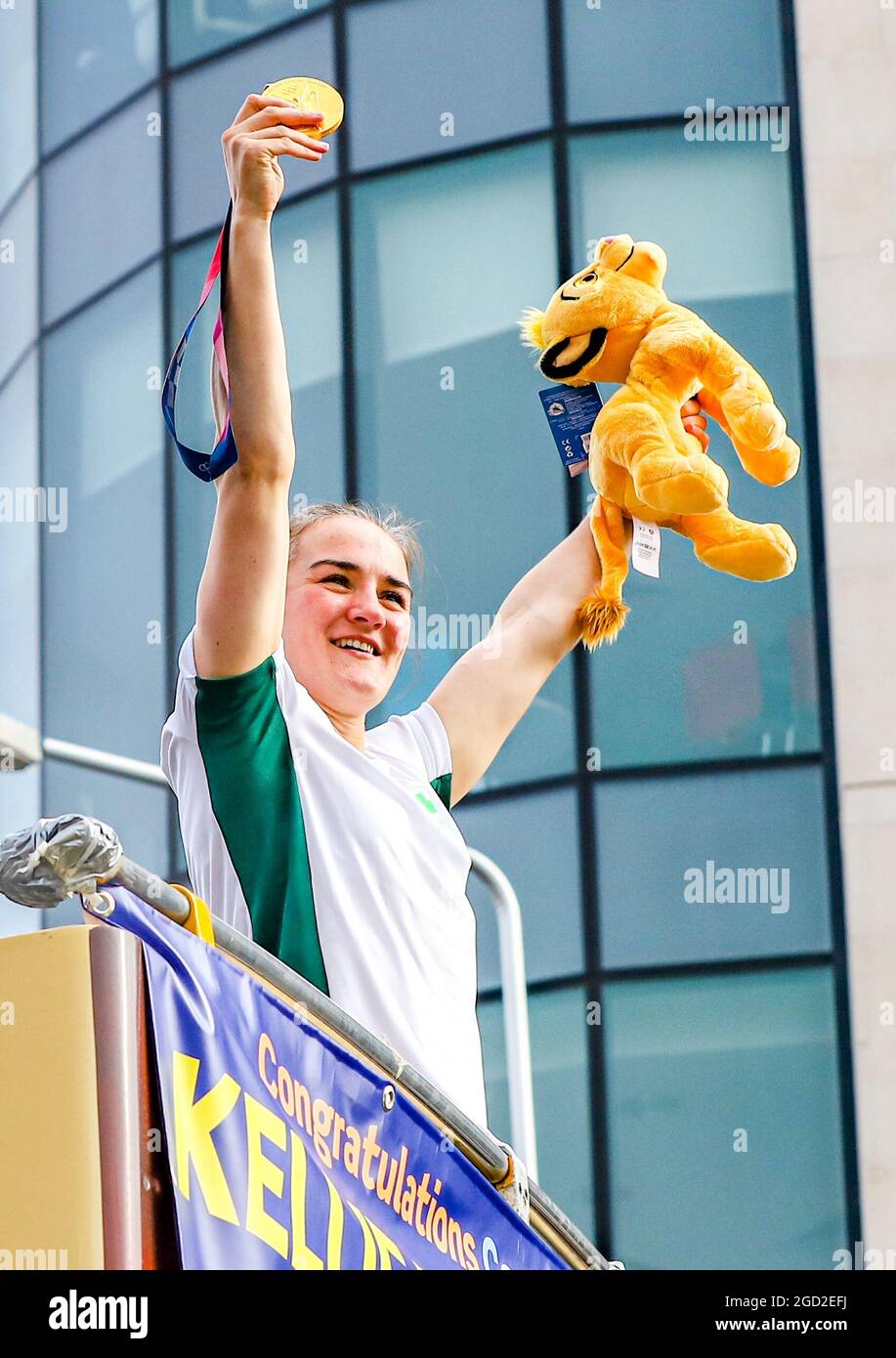 Kellie Harrington during an open top bus parade down her home street of ...