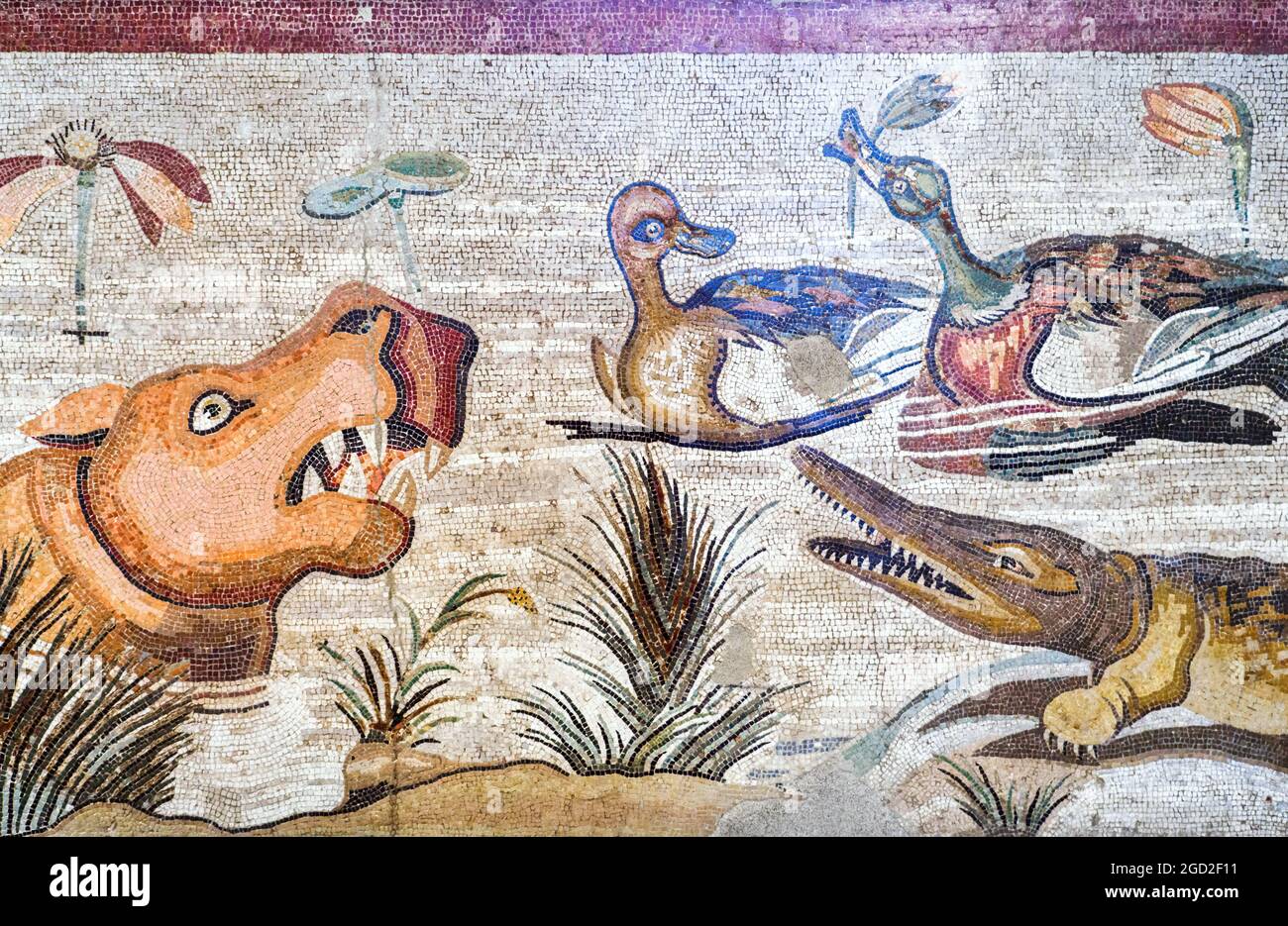 Nilotic scene detail Mosaic threshold in opus vermiculatum made from ...