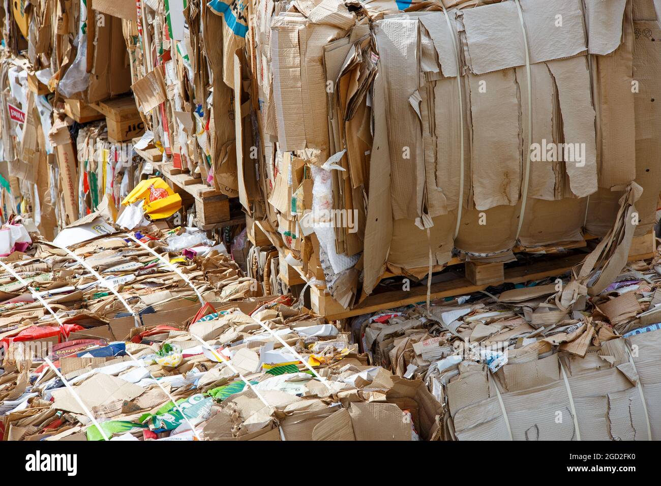 Tula, Russia - August 3, 2021: Crushed and compressed used cardboard ...