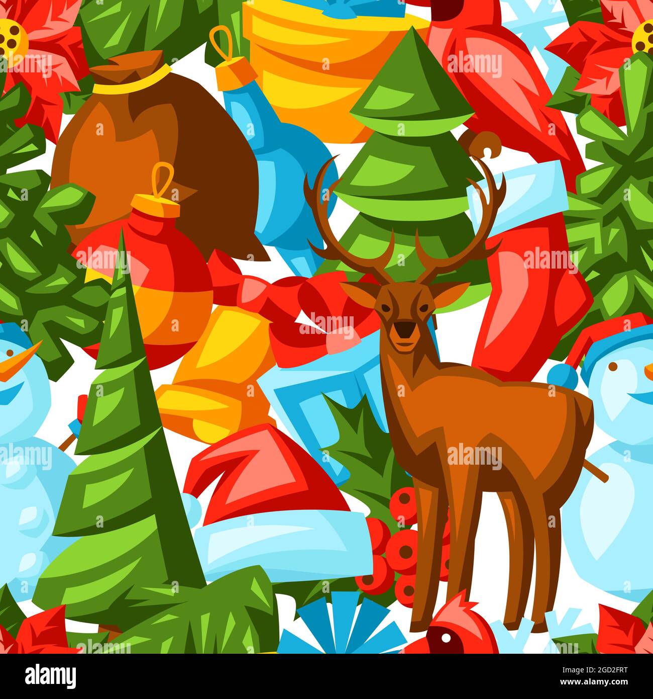 Merry Christmas seamless pattern. Holiday background in cartoon style ...