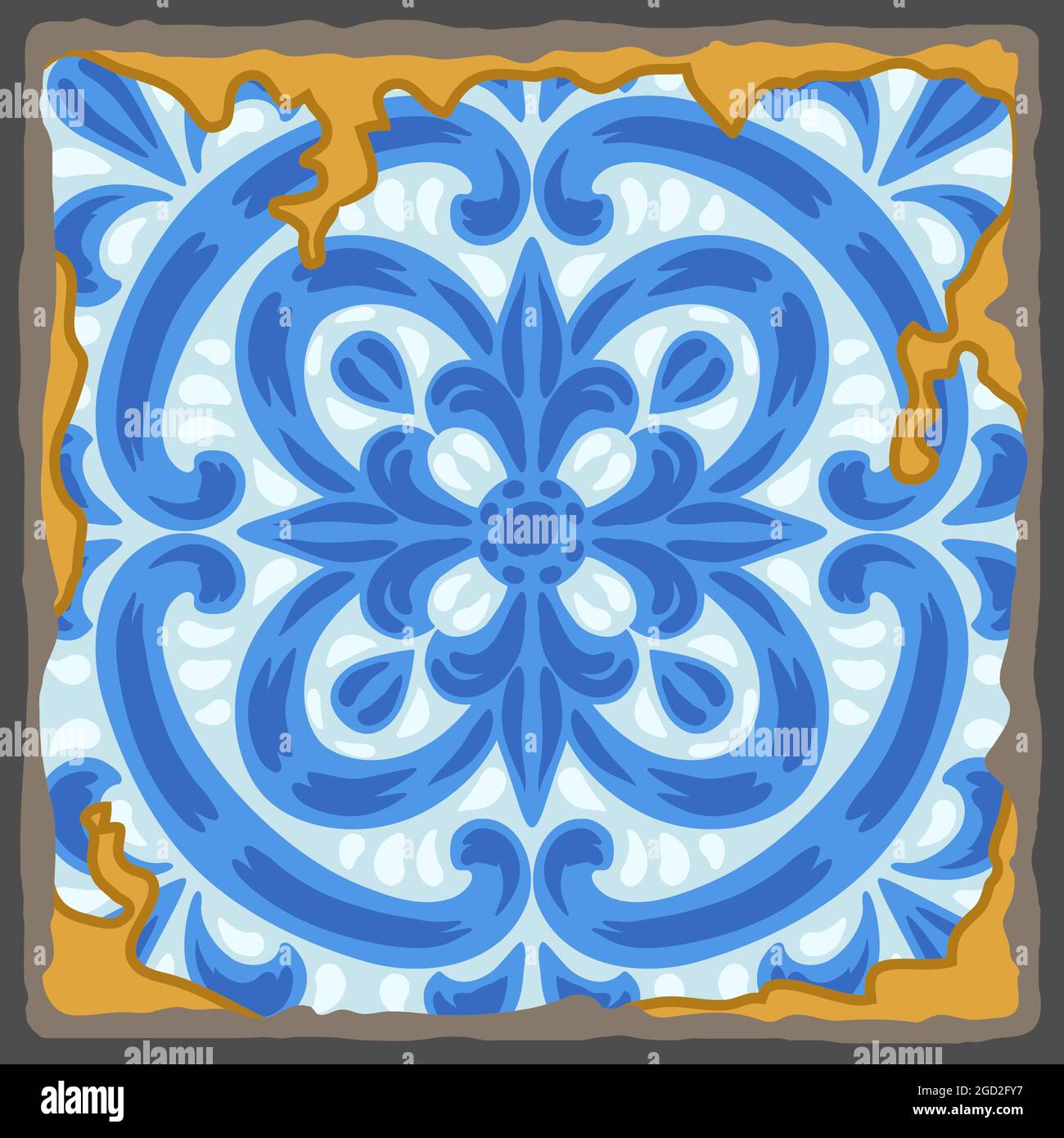 Portuguese azulejo vintage ceramic tile pattern. Old grunge background ...