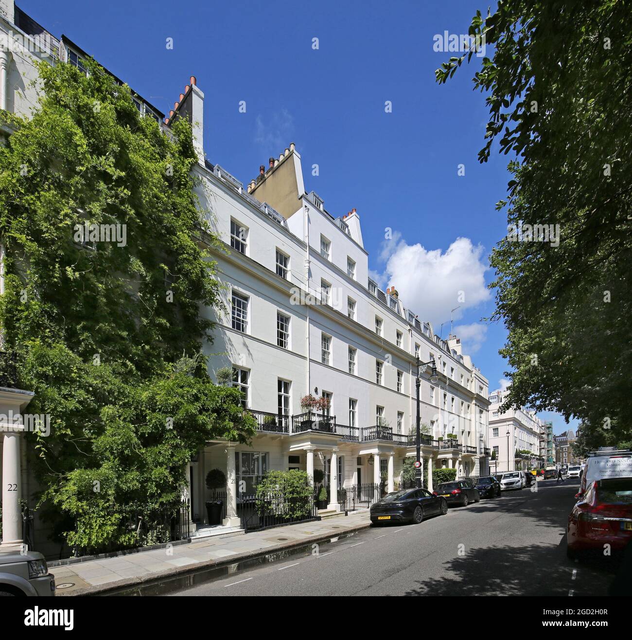 Houses on the north side of Chester Square, Belgravia, London, UK. Some ...
