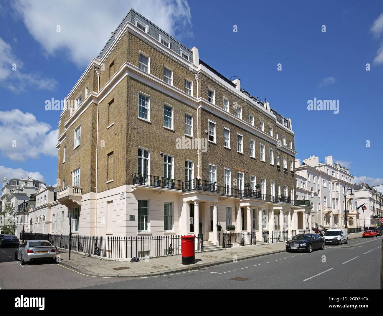 Belgravia, London, UK. Houses on the north side of Eaton Place. Some of ...