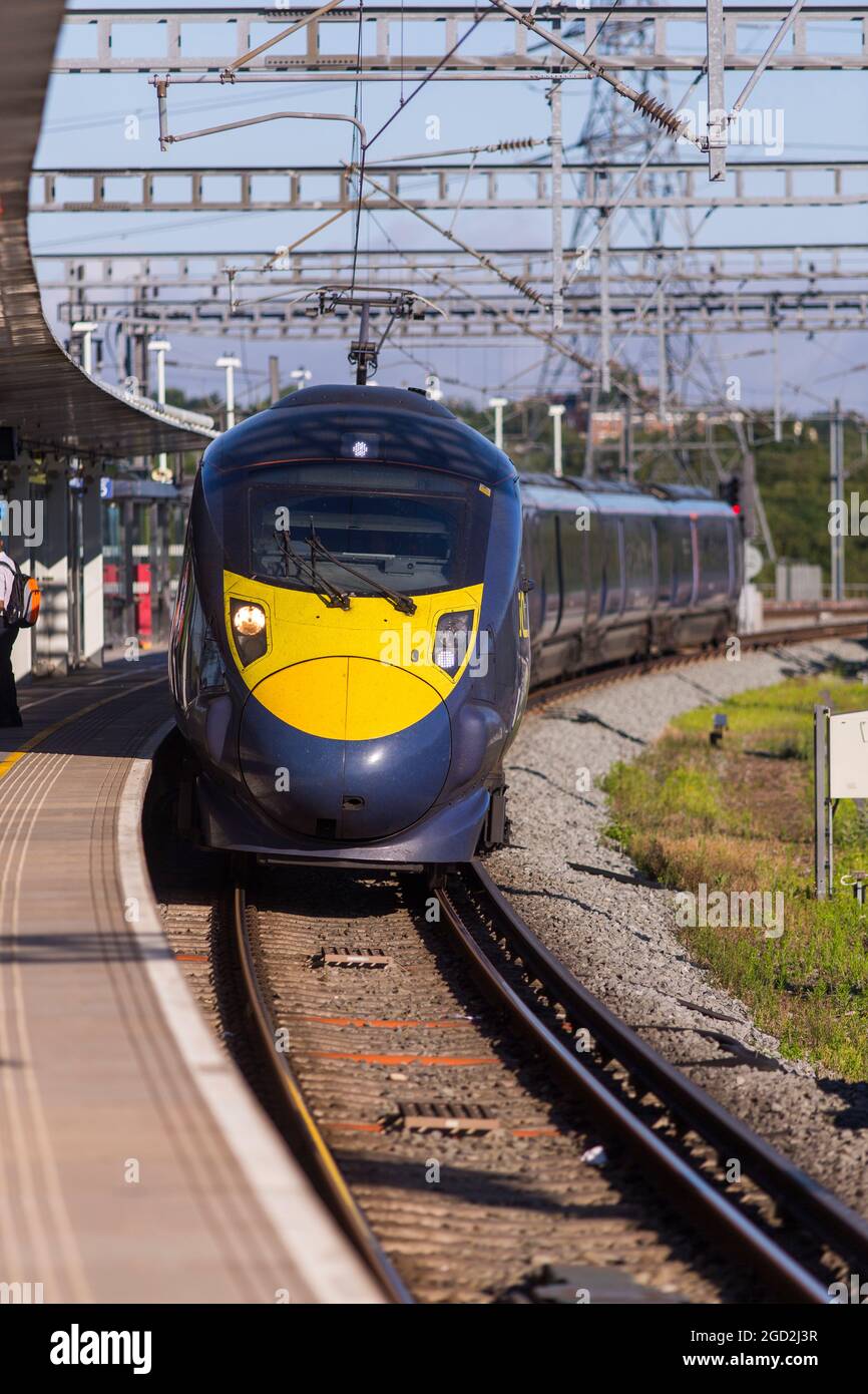 A Southeastern railways high speed train arrives on a sunny morning at ...
