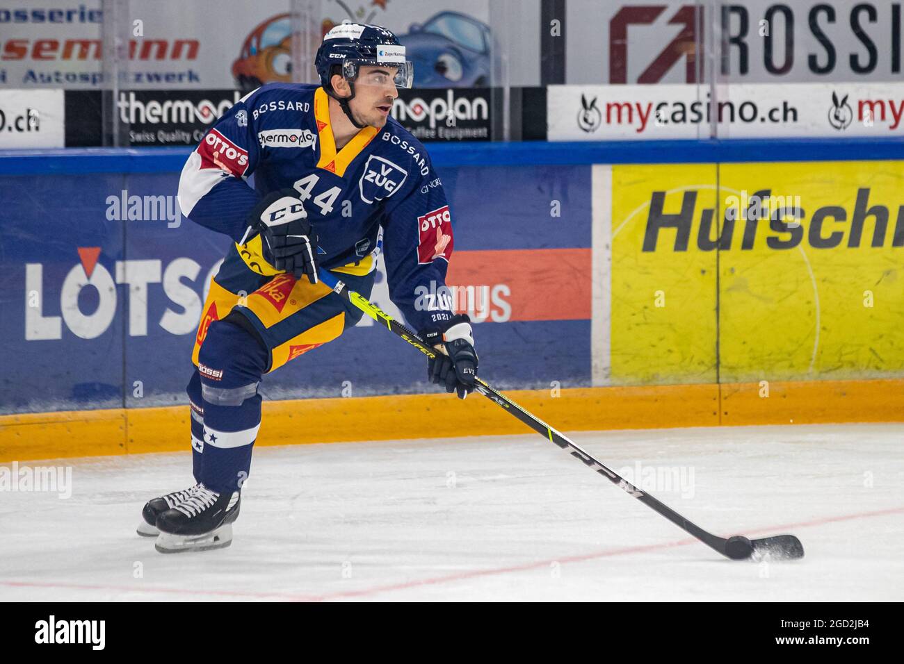 New signing Samuel Kreis # 44 (EV Zug) during the National League ...