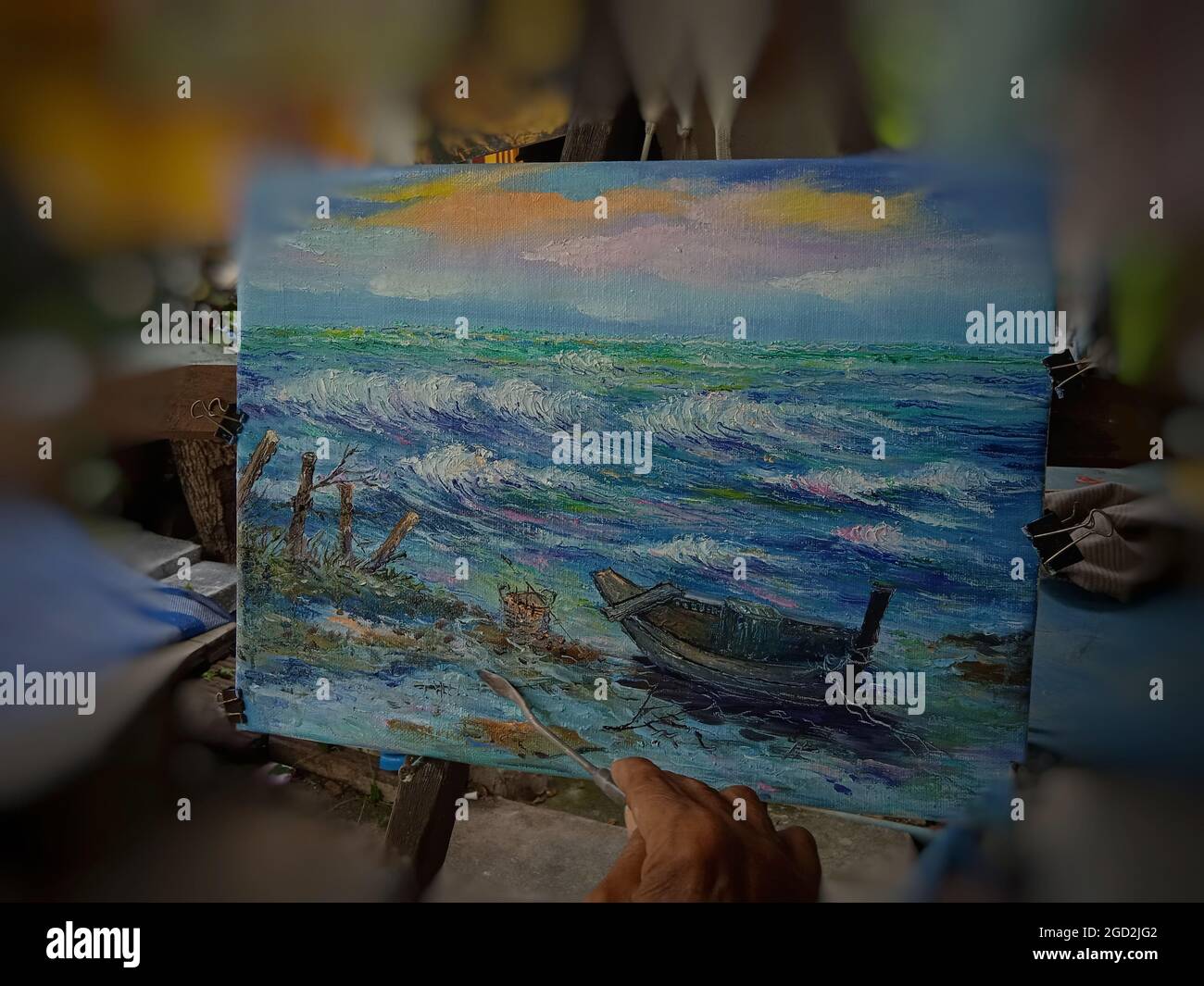 oil color painting art class , sea ,wave , boat ,coast , seascape , sea ...