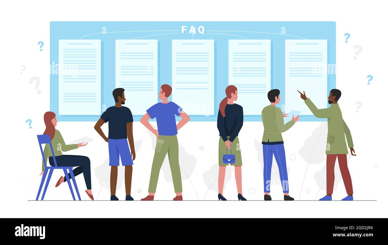 Faq concept, people ask frequent question, need support advice ...