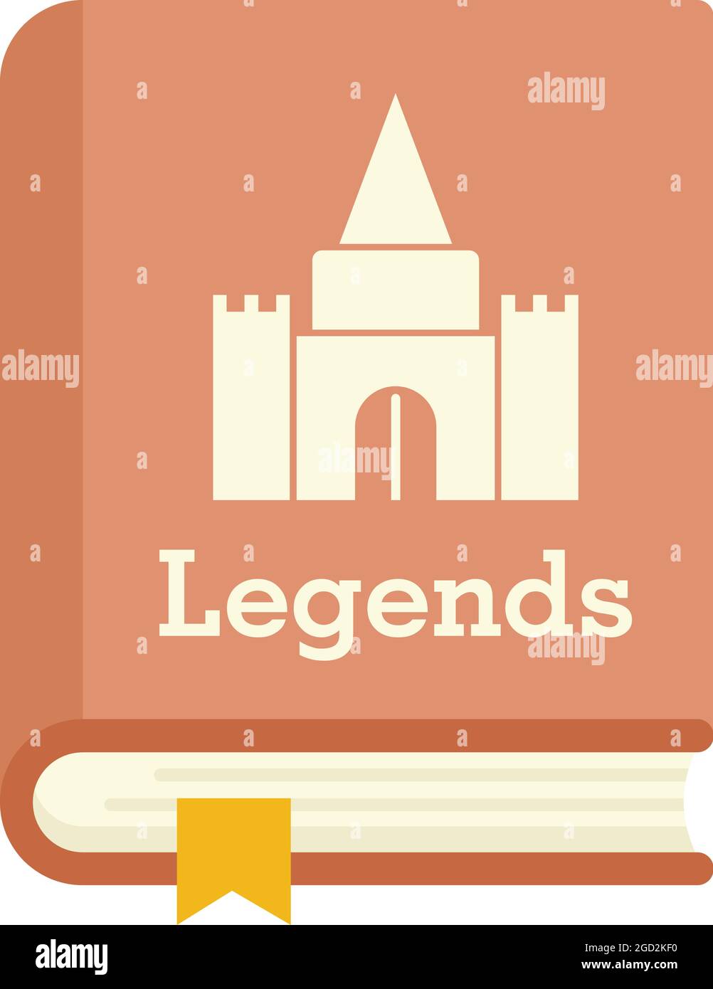 Castle legends book icon. Flat illustration of castle legends book ...