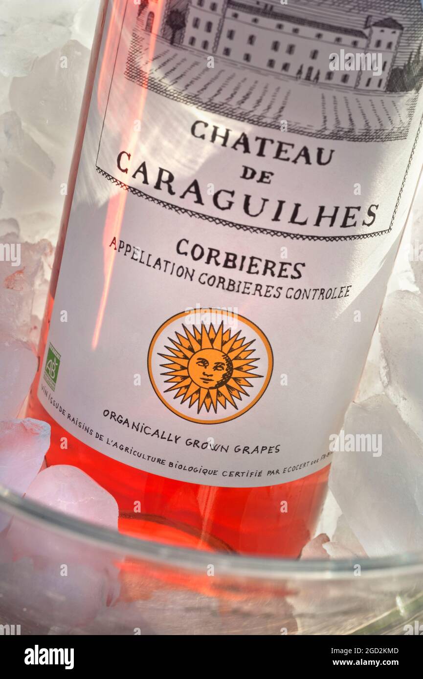Corbieres chateau de caraguilhes rose wine bottle alfresco hi-res stock ...