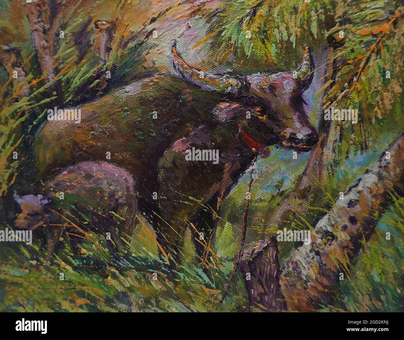 Art painting Oil color buffalo northeast Countryside in the provinces ...