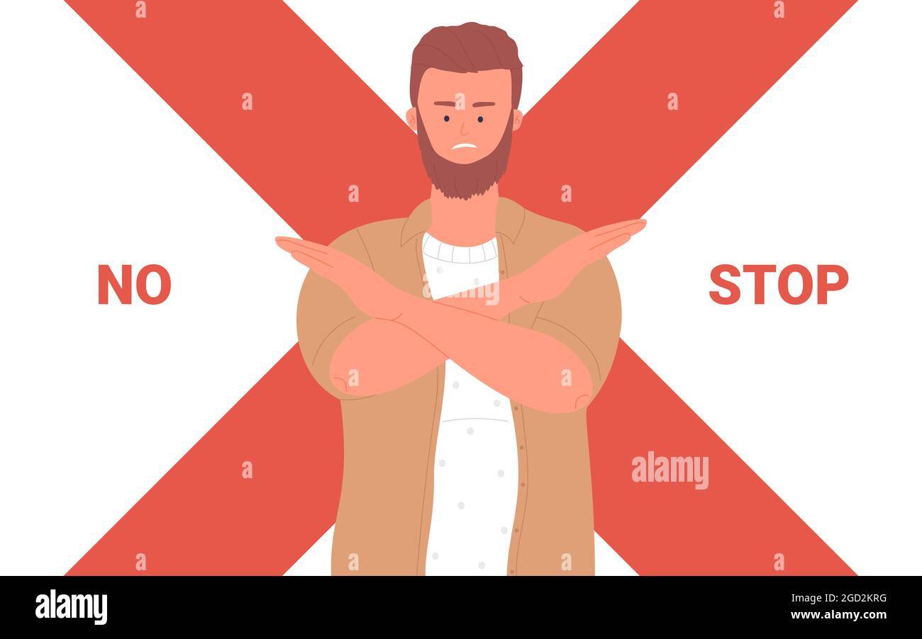 Man with no stop gesture simple concept vector illustration. Cartoon ...