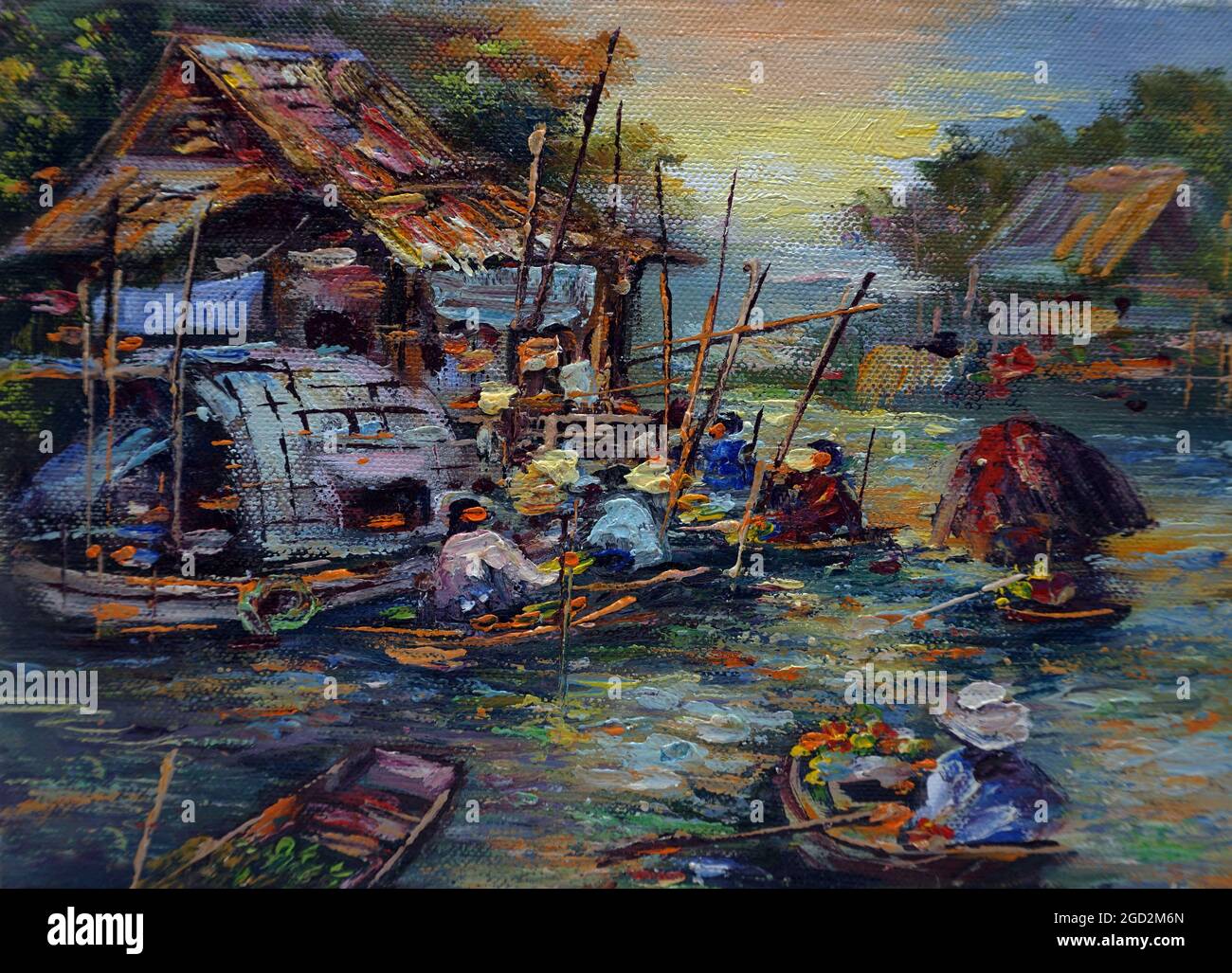 Art painting Oil color Floating market Thai land Stock Photo - Alamy
