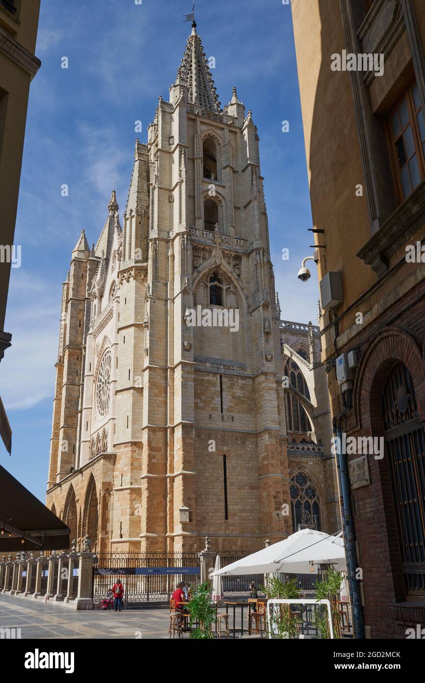 Gothic cathedral of Leon in Castilla, Spain Stock Photo - Alamy