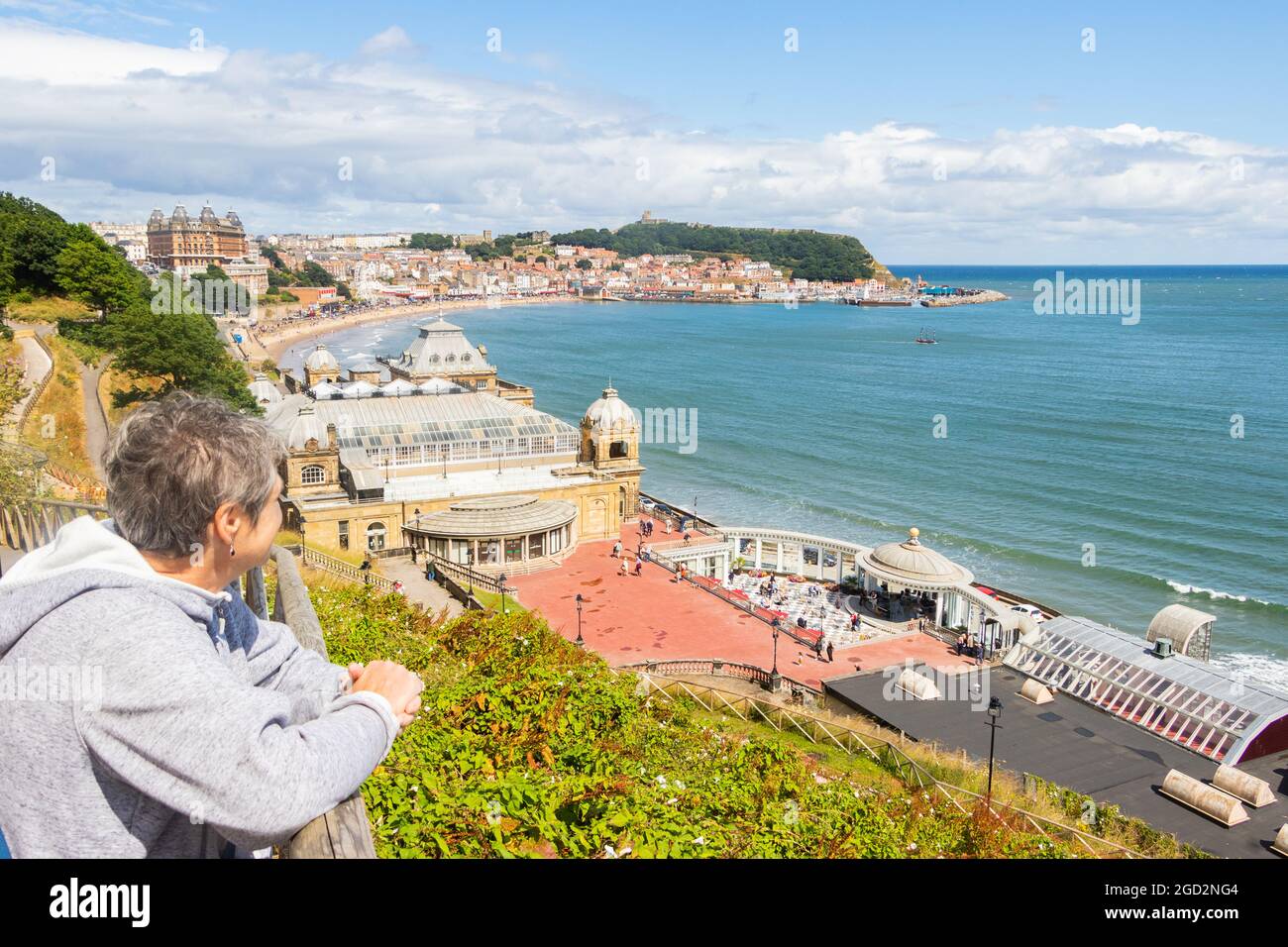 high view from cliffs of Scarborough promenade coastline Grand hotel ...