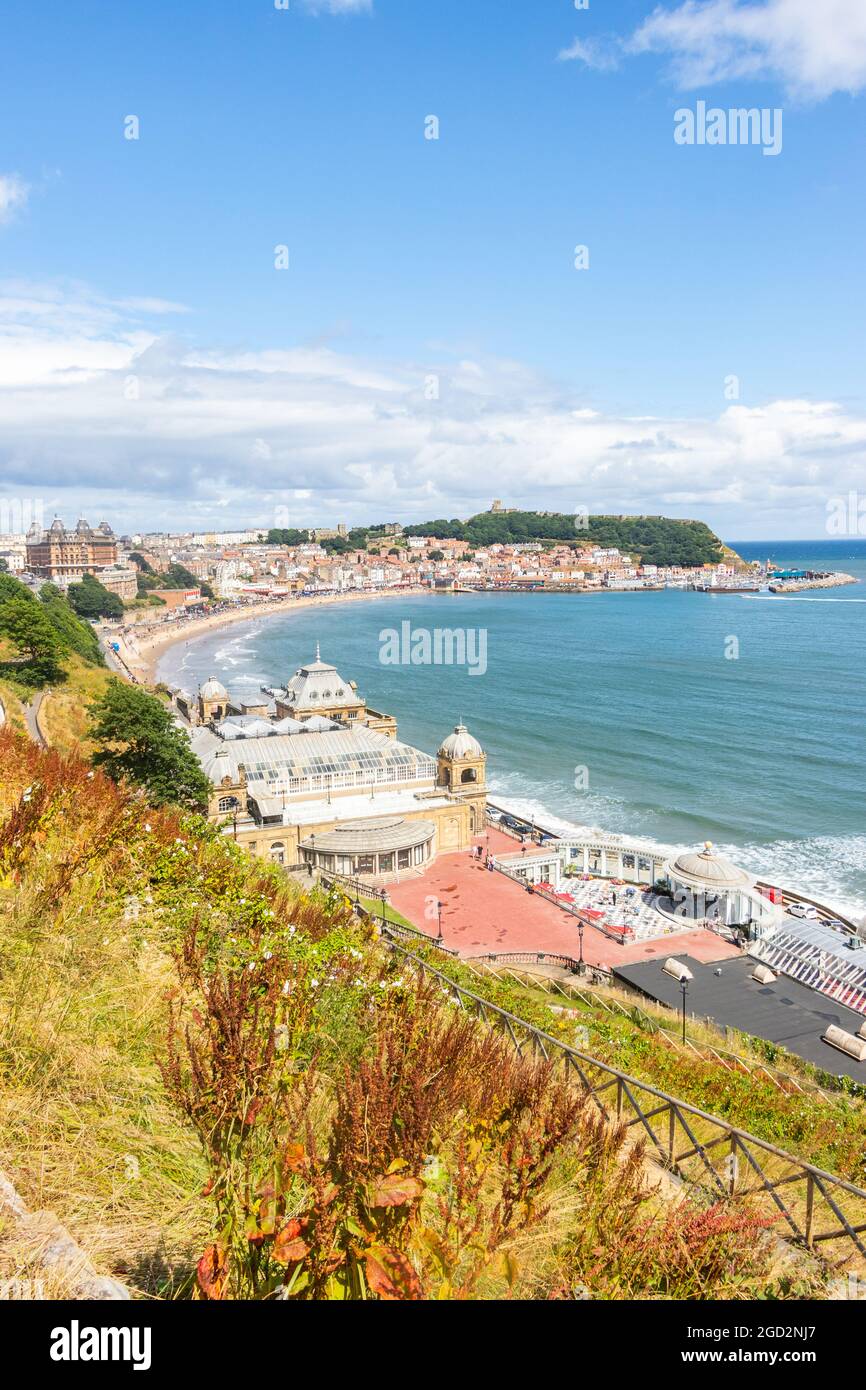 high view from cliffs of Scarborough promenade coastline Grand hotel ...