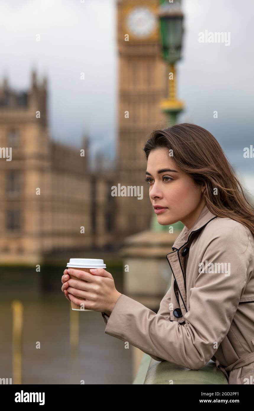 Beautiful sad, depressed or thoughtful young woman in London on ...