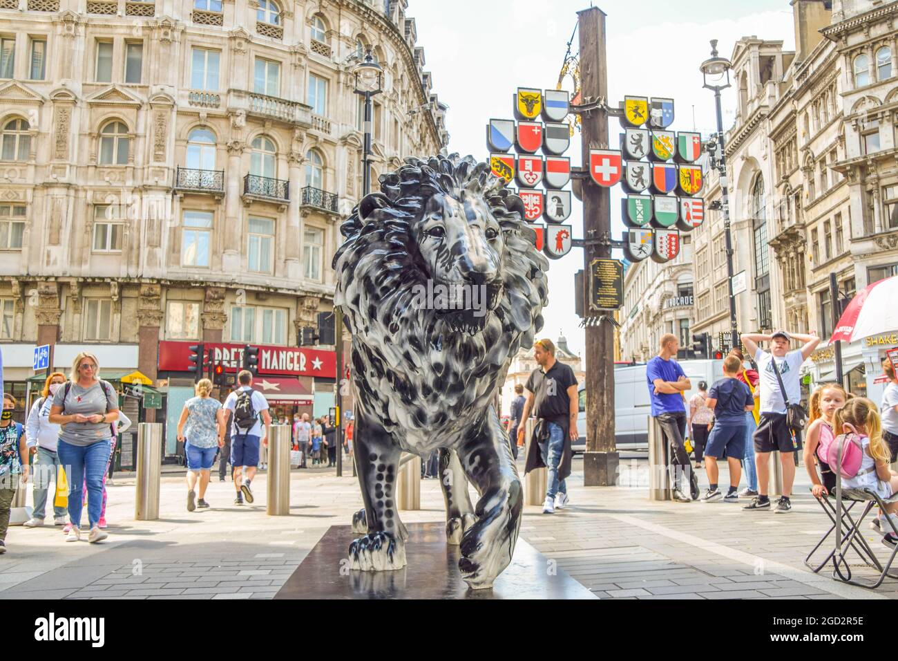 London, UK. 10th Aug, 2021. Lion sculpture by Jake Chapman seen in ...