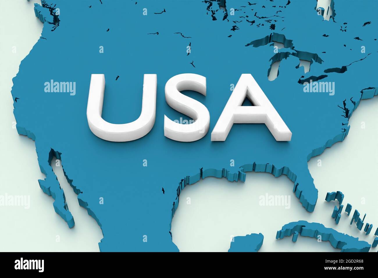 3D rendered map of middle America in blue focused on the USA Stock ...