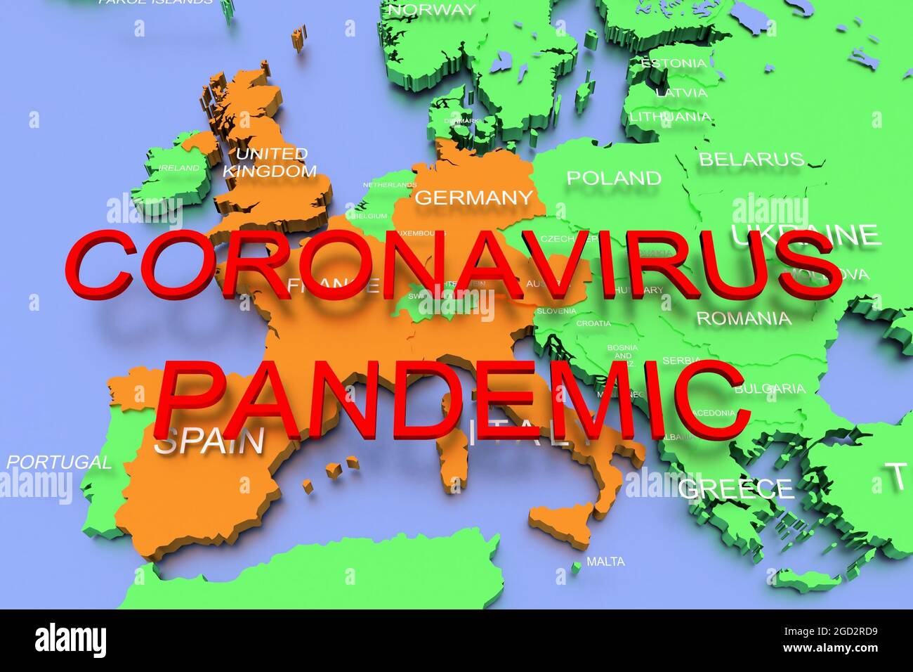 3D rendered map of COVID-19 virus pandemic in Europe Stock Photo - Alamy